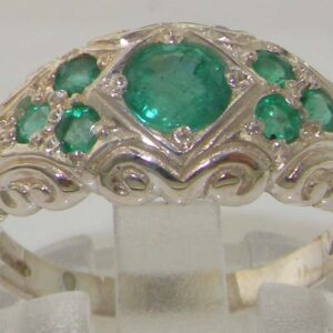 925 Sterling Silver Natural Emerald Womens Promise Ring - Size 8.75