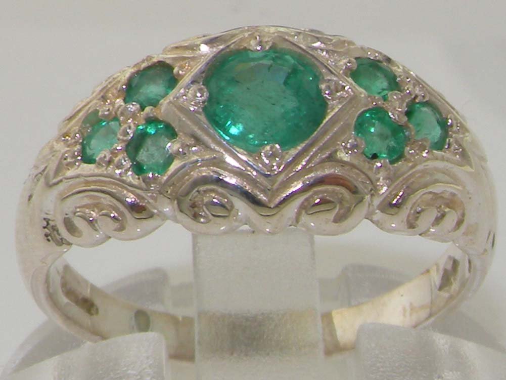 925 Sterling Silver Natural Emerald Womens Promise Ring - Size 8.75