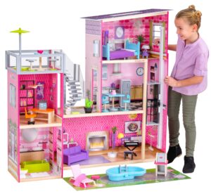 kidkraft uptown wooden modern dollhouse with lights & sounds, pool and 36 accessories