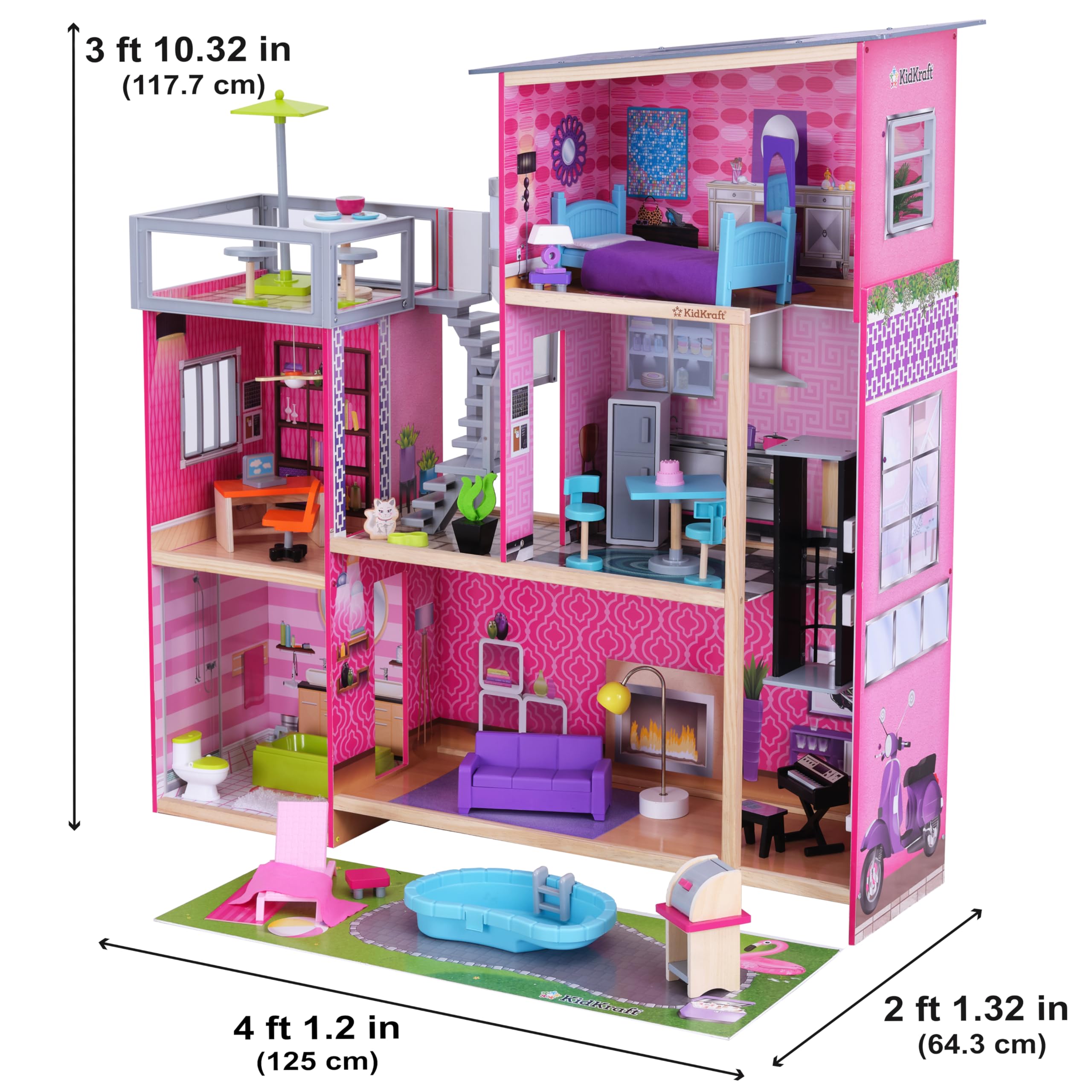 KidKraft Uptown Wooden Modern Dollhouse with Lights & Sounds, Pool and 36 Accessories