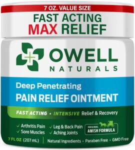 owell naturals pain relief ointment - 7 oz - maximum strength all natural discomfort reliever for joint, muscle, knee, back, neuropathy - 5 powerful ingredients