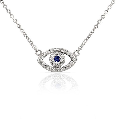 My Daily Styles 925 Sterling Silver Evil Eye Hamsa White Blue CZ Womens Pendant Necklace…