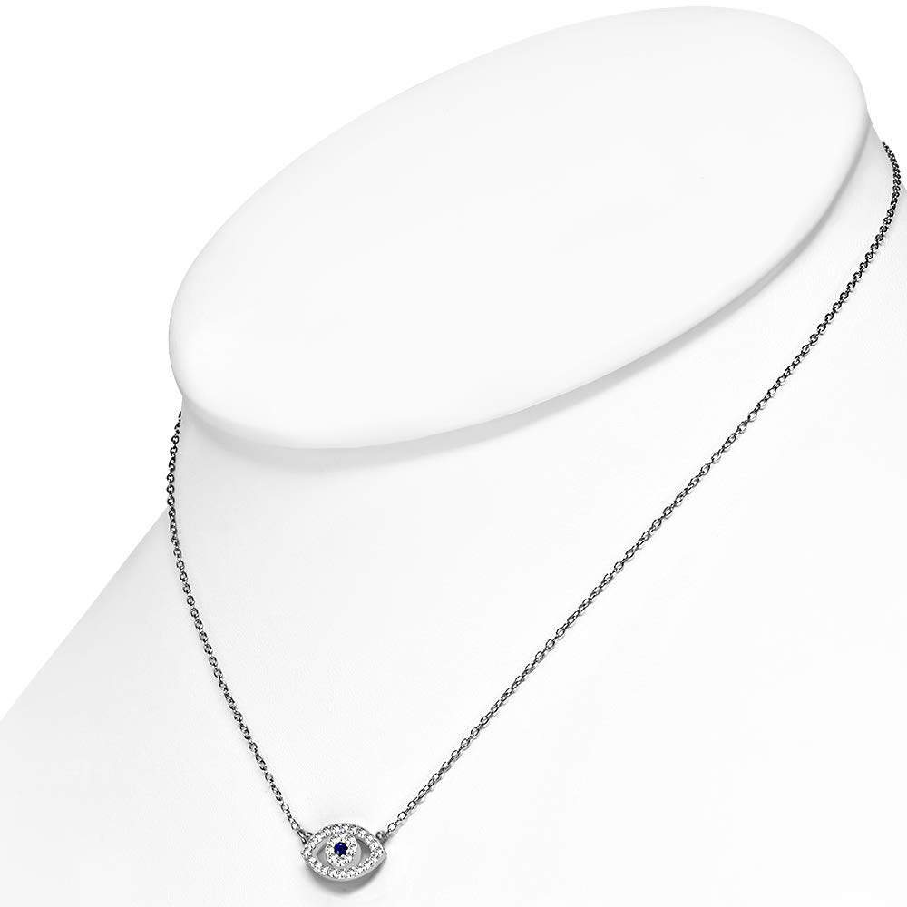 My Daily Styles 925 Sterling Silver Evil Eye Hamsa White Blue CZ Womens Pendant Necklace…