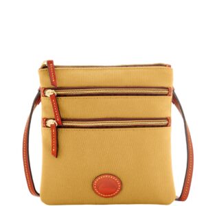 dooney & bourke women's nylon north south triple zip crossbody in lightweight nylon, small handbag with adjustable shoulder strap, khaki