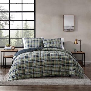 eddie bauer comforter set reversible plaid alt down bedding with matching shams, home decor for colder months, queen, rugged navy