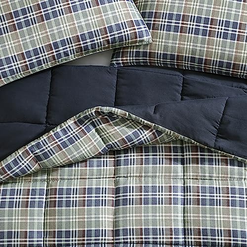 Eddie Bauer Comforter Set Reversible Plaid Alt Down Bedding with Matching Shams, Home Decor for Colder Months, Queen, Rugged Navy