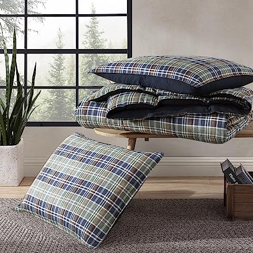 Eddie Bauer Comforter Set Reversible Plaid Alt Down Bedding with Matching Shams, Home Decor for Colder Months, Queen, Rugged Navy