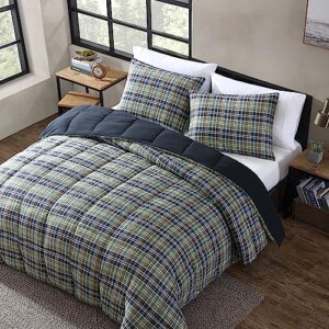 Eddie Bauer Comforter Set Reversible Plaid Alt Down Bedding with Matching Shams, Home Decor for Colder Months, Queen, Rugged Navy