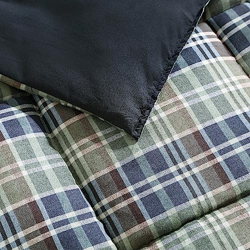 Eddie Bauer Comforter Set Reversible Plaid Alt Down Bedding with Matching Shams, Home Decor for Colder Months, Queen, Rugged Navy