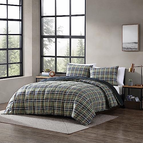 Eddie Bauer Comforter Set Reversible Plaid Alt Down Bedding with Matching Shams, Home Decor for Colder Months, Queen, Rugged Navy