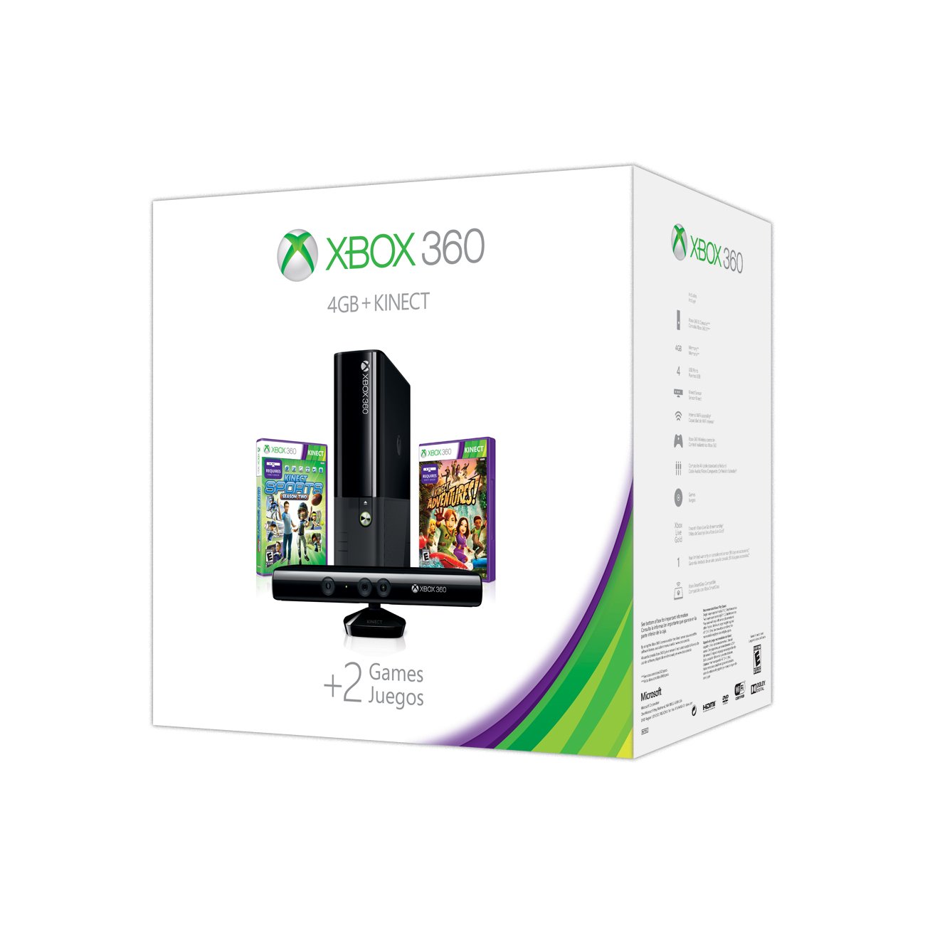 Xbox 360 4GB Kinect Holiday Value Bundle features two great games: Kinect Sports: Season Two and Kinect Adventures