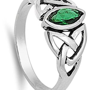 Sterling Silver Simulated Emerald Ring Irish Celtic Knot Design Band 925 New Size 7