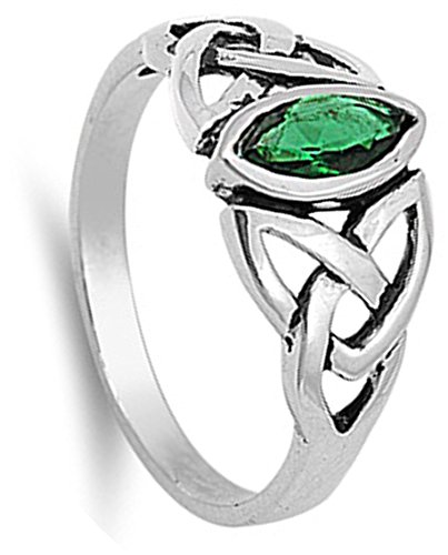 Sterling Silver Simulated Emerald Ring Irish Celtic Knot Design Band 925 New Size 7