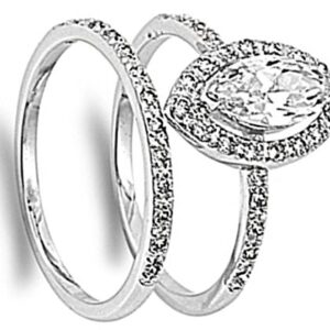 Sterling Silver Engagement Ring Wedding Band Bridal Set Marquise Size 8