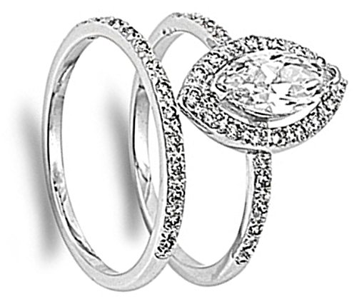 Sterling Silver Engagement Ring Wedding Band Bridal Set Marquise Size 8