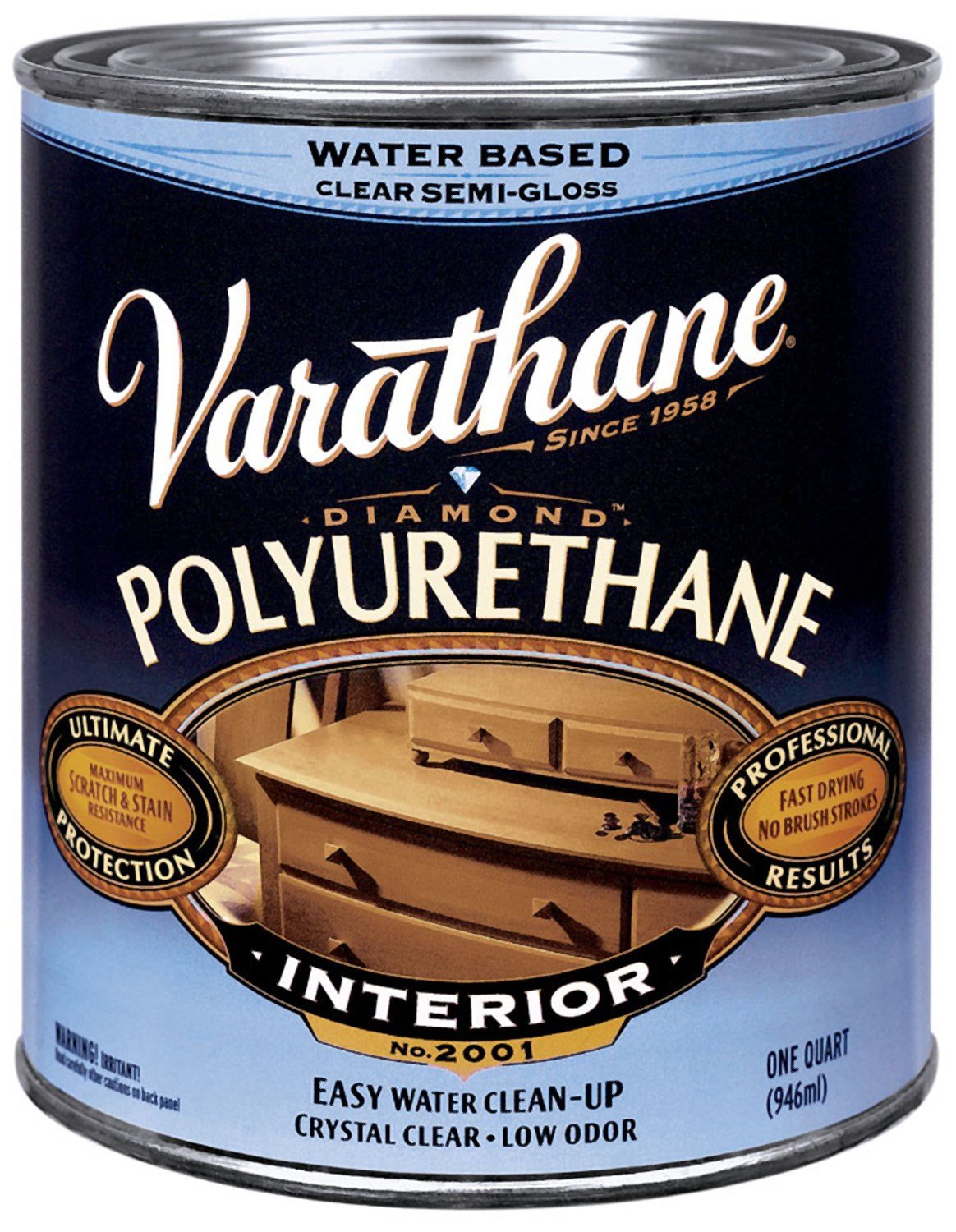 2-Pack of 1 qt Rust-Oleum 200141H Crystal Clear Varathane Water-Based Interior Polyurethane, Semi-Gloss