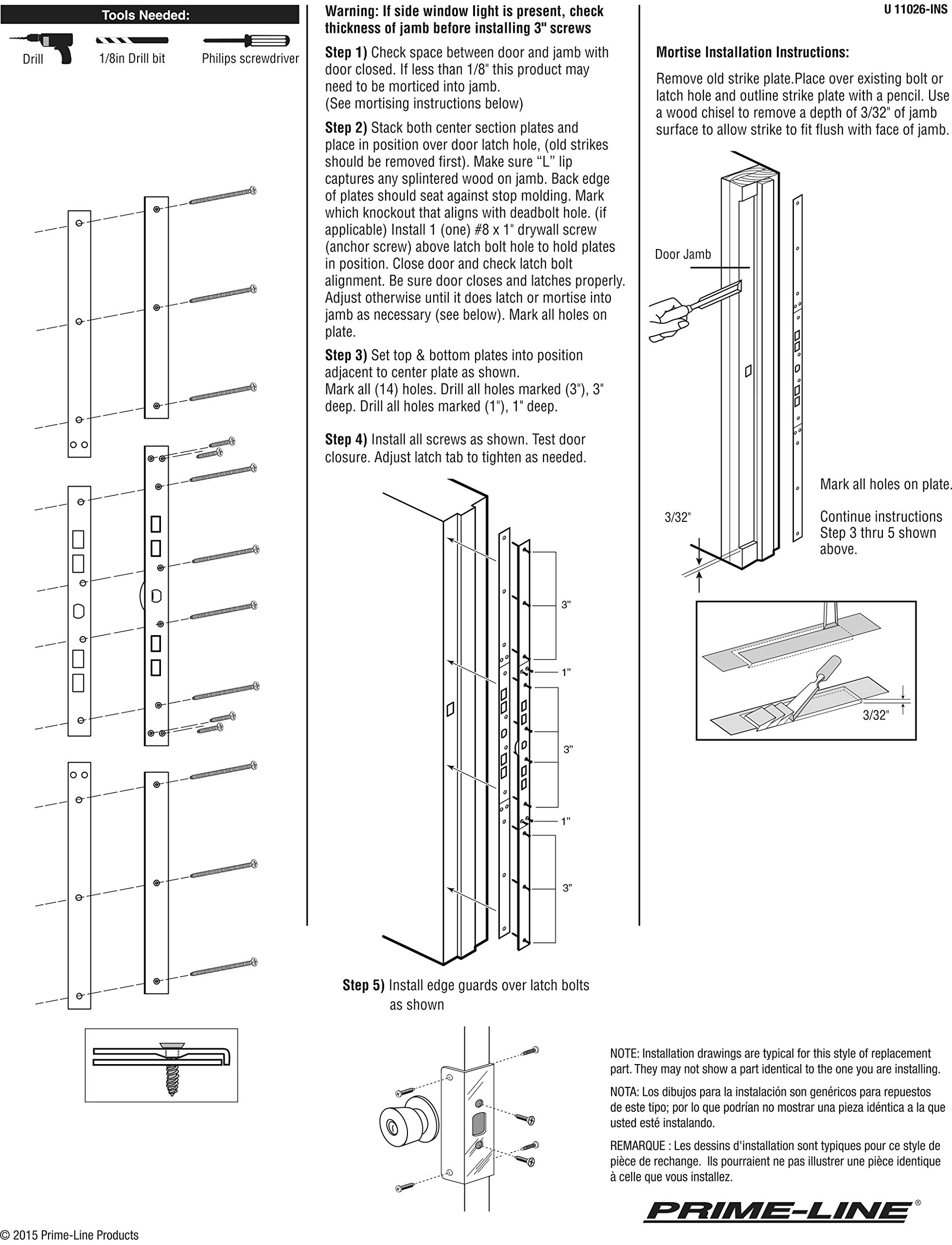 Prime-Line U 11026 Jamb Repair and Reinforcement Kit, 59-1/2 In. Installed, Steel Construction, White (1 Kit)