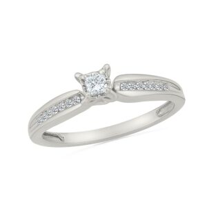 dgold 10kt white gold princess and round diamond promise ring (0.13 cttw)