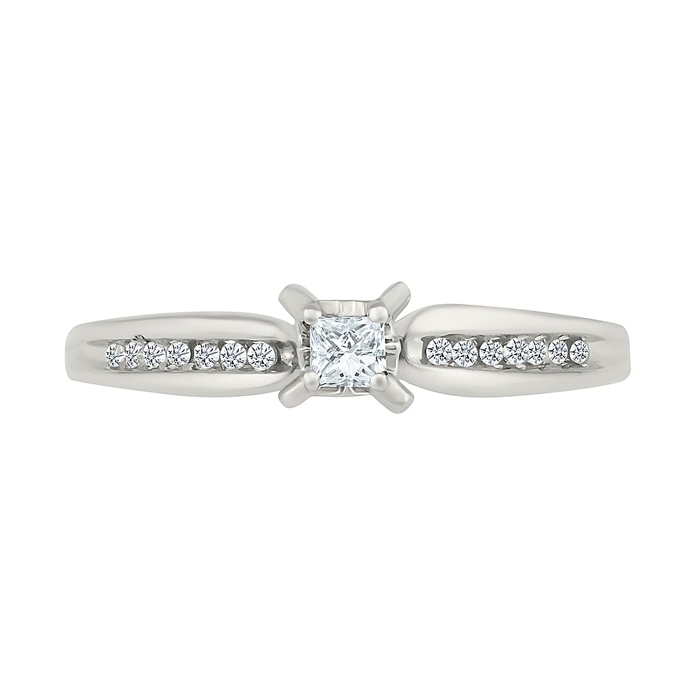 DGOLD 10KT White Gold Princess and Round Diamond Promise Ring (0.13 CTTW)