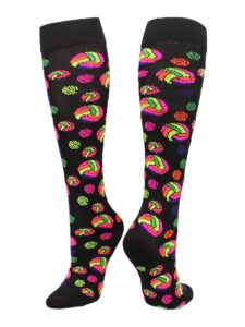 tck krazisox neon volleyball logo socks (multi, medium)