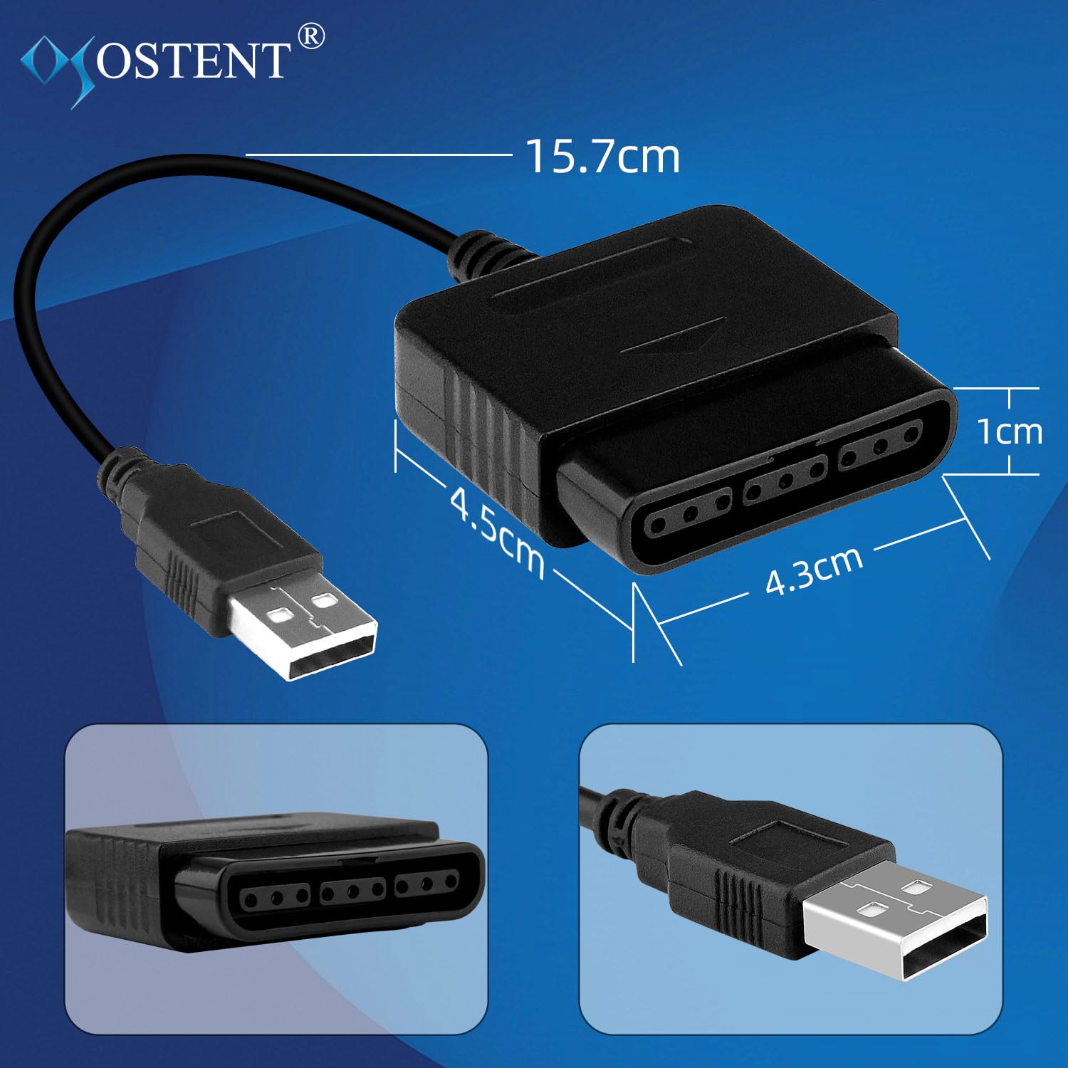 OSTENT USB Adapter Converter Cable Cord for Sony PlayStation 1/2 PS One PSX Wired Controller Gamepad Joystick to PC Laptop