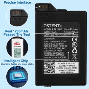 OSTENT 1200mAh 3.6V Li-ion Polymer Lithium Ion Rechargeable Battery Pack Replacement for Sony PSP 2000/3000 PSP-S110 Console