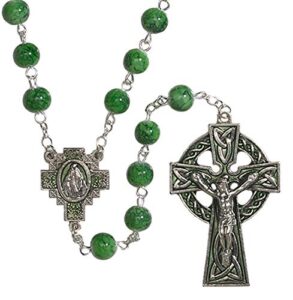 cb green celtic rosary with miraculous medal centerpiece saint patrick blessing prayer card