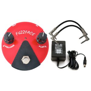 dunlop ffm2 red germanium fuzz face mini pedal w/ 9v power supply and patch cables