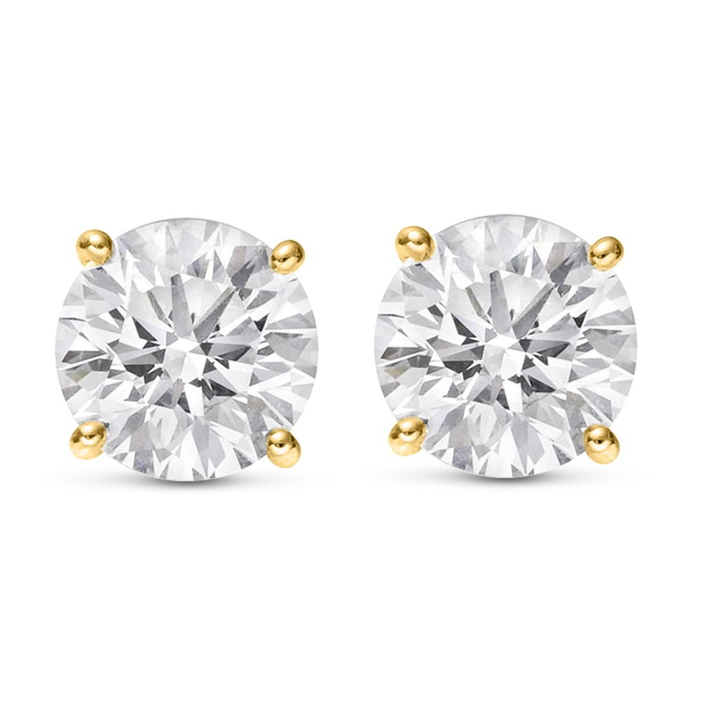 Houston Diamond District 1 Carat Solitaire Diamond Stud Earrings 14K Yellow Gold Round Brilliant Shape 4 Prong Push Back (K-L Color, SI2-I1 Clarity)