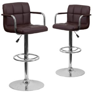 flash furniture genna adjustable bar stools | set of 2 brown counter height barstools with back and armrest