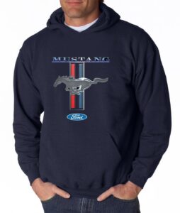 lucky ride mustang logo symbol mens sweatshirt hooded pullover hoody navy blue,large