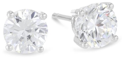 Houston Diamond District 1 Carat Solitaire Diamond Stud Earrings 14K White Gold Round Brilliant Shape 4 Prong Push Back (L-M Color, I1-I2 Clarity)