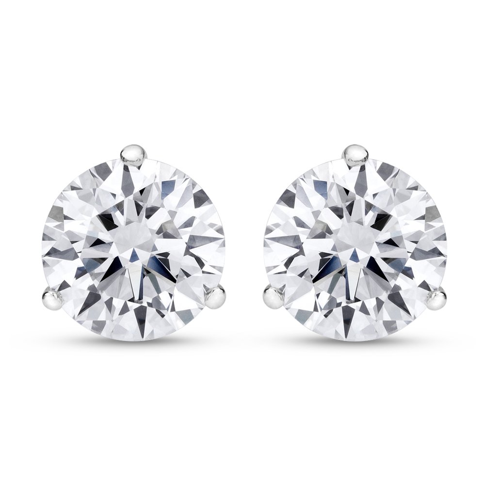 Houston Diamond District 1 Carat Solitaire Diamond Stud Earrings 14K White Gold Round Brilliant Shape 3 Prong Screw Back (J-K Color, I2 Clarity)