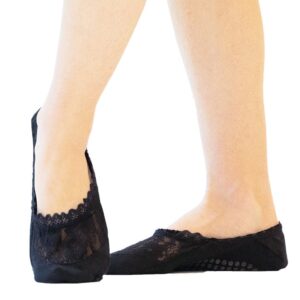 great soles lace pilates non skid grip socks for women,yoga, barre (black)