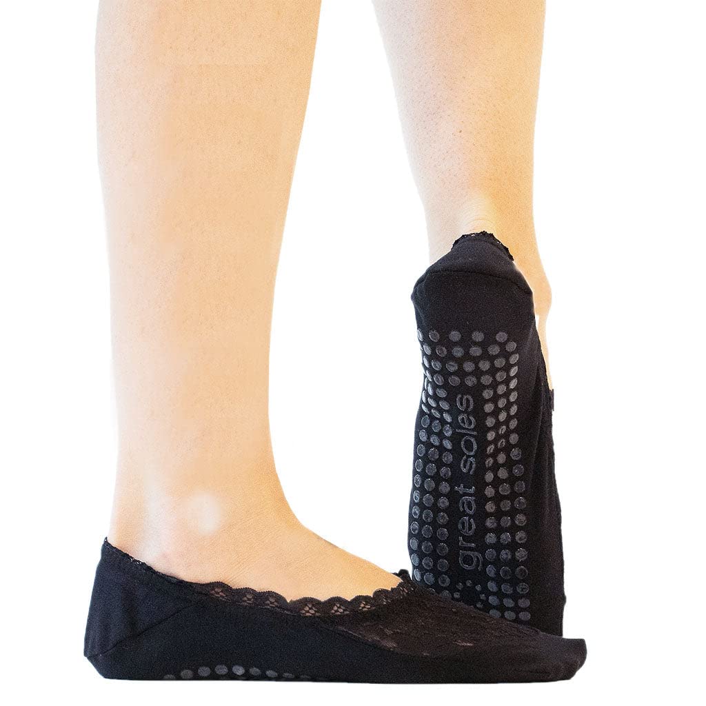 Great Soles Lace Pilates Non Skid Grip Socks for Women,Yoga, Barre (Black)