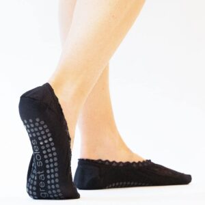 Great Soles Lace Pilates Non Skid Grip Socks for Women,Yoga, Barre (Black)