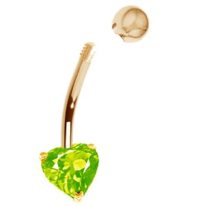 Ritastephens 14k Solid Yellow Gold Genuine Peridot Heart Belly Button Navel Ring Body Art