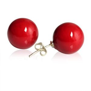 lureme women 12mm red shell bead silver tone classic round ball stud earrings 02001451