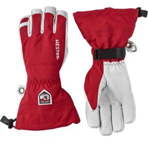 hestra army leather heli ski glove - classic 5-finger snow glove for skiing, snowboarding and mountaineering, red, 8