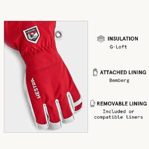 Hestra Army Leather Heli Ski Glove - Classic 5-Finger Snow Glove for Skiing, Snowboarding and Mountaineering, Red, 8