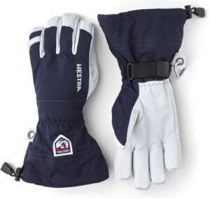 hestra army leather heli ski glove - classic 5-finger snow glove for skiing, snowboarding and mountaineering, navy, 7