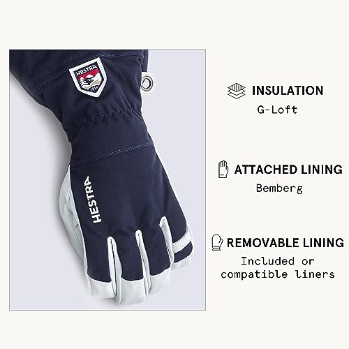 Hestra Army Leather Heli Ski Glove - Classic 5-Finger Snow Glove for Skiing, Snowboarding and Mountaineering, Navy, 7