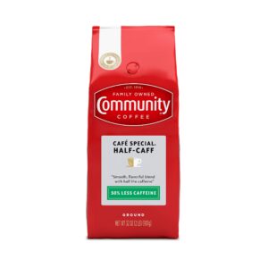 community coffee café special half-caff 32 ounces, medium dark roast ground coffee, 32 ounce bag (pack of 1)