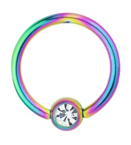 forbidden body jewelry rainbow ip plated jeweled captive bead hoop ring surgical steel cbr 14g 1/2 inch