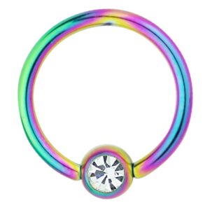 Forbidden Body Jewelry Rainbow IP Plated Jeweled Captive Bead Hoop Ring Surgical Steel CBR 14G 1/2 Inch