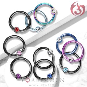 Forbidden Body Jewelry Rainbow IP Plated Jeweled Captive Bead Hoop Ring Surgical Steel CBR 14G 1/2 Inch