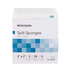 McKesson Split Sponges, Sterile, 100% Cotton, I.V. Drain Split Dressing, 2 in x 2 in, 2 per Pack, 35 Packs, 70 Total