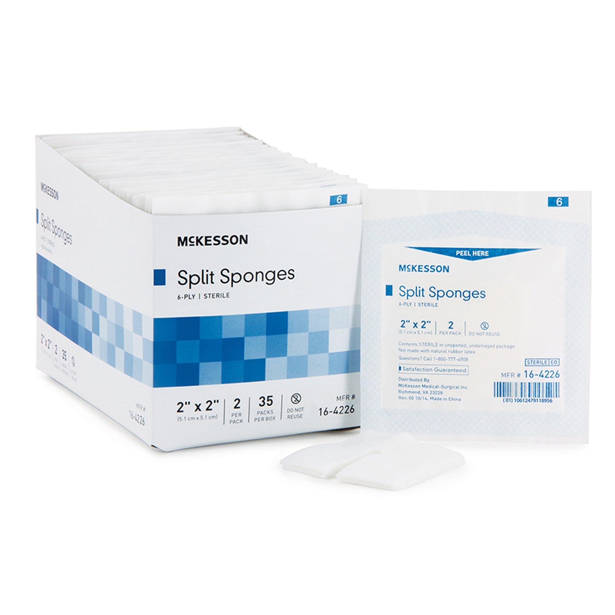 McKesson Split Sponges, Sterile, 100% Cotton, I.V. Drain Split Dressing, 2 in x 2 in, 2 per Pack, 35 Packs, 70 Total