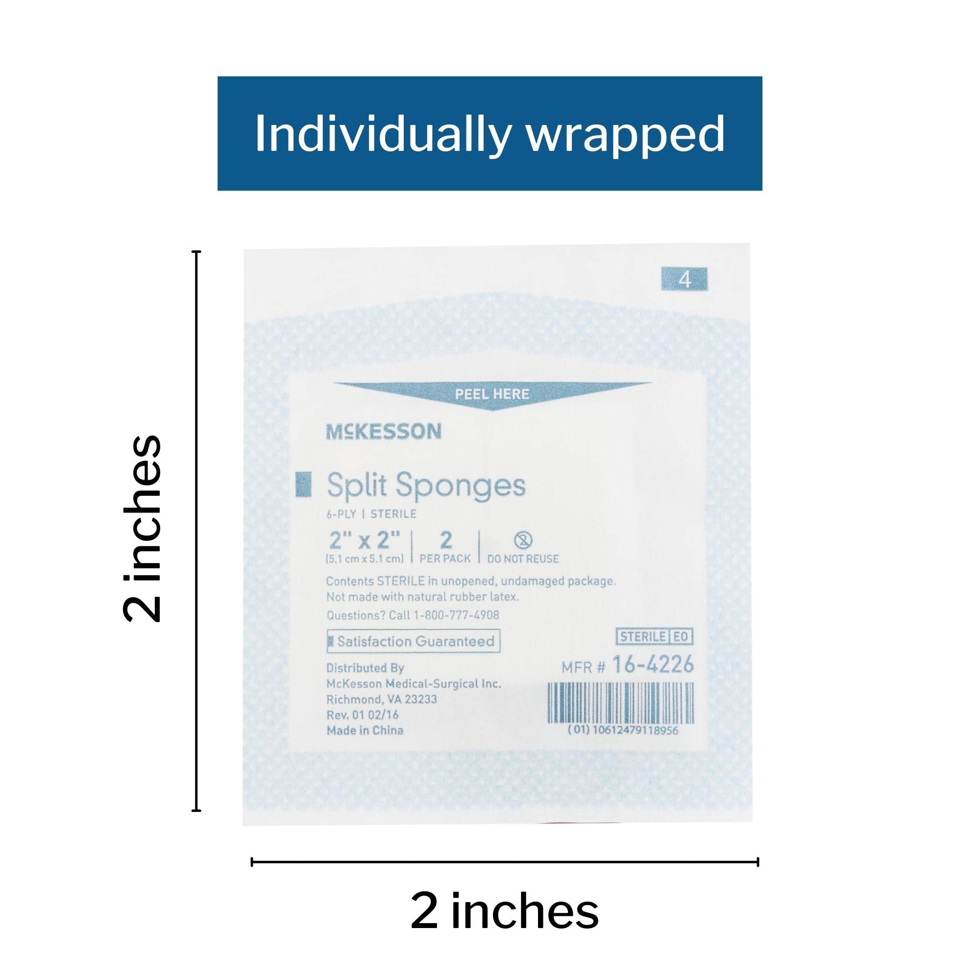 McKesson Split Sponges, Sterile, 100% Cotton, I.V. Drain Split Dressing, 2 in x 2 in, 2 per Pack, 35 Packs, 70 Total