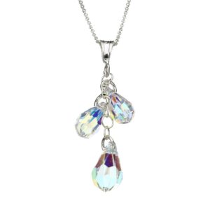 sterling silver cable chain necklace ab crystal multi-teardrop pendant 20"